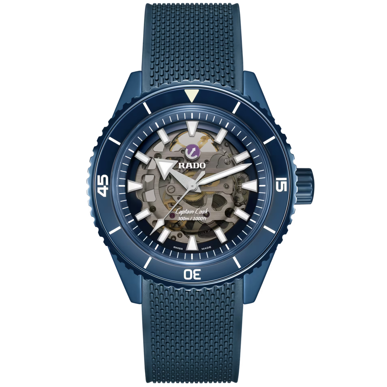 Captain Cook High Tech Ceramic Skeleton Blue 43MM Watch – Kury Alta ...